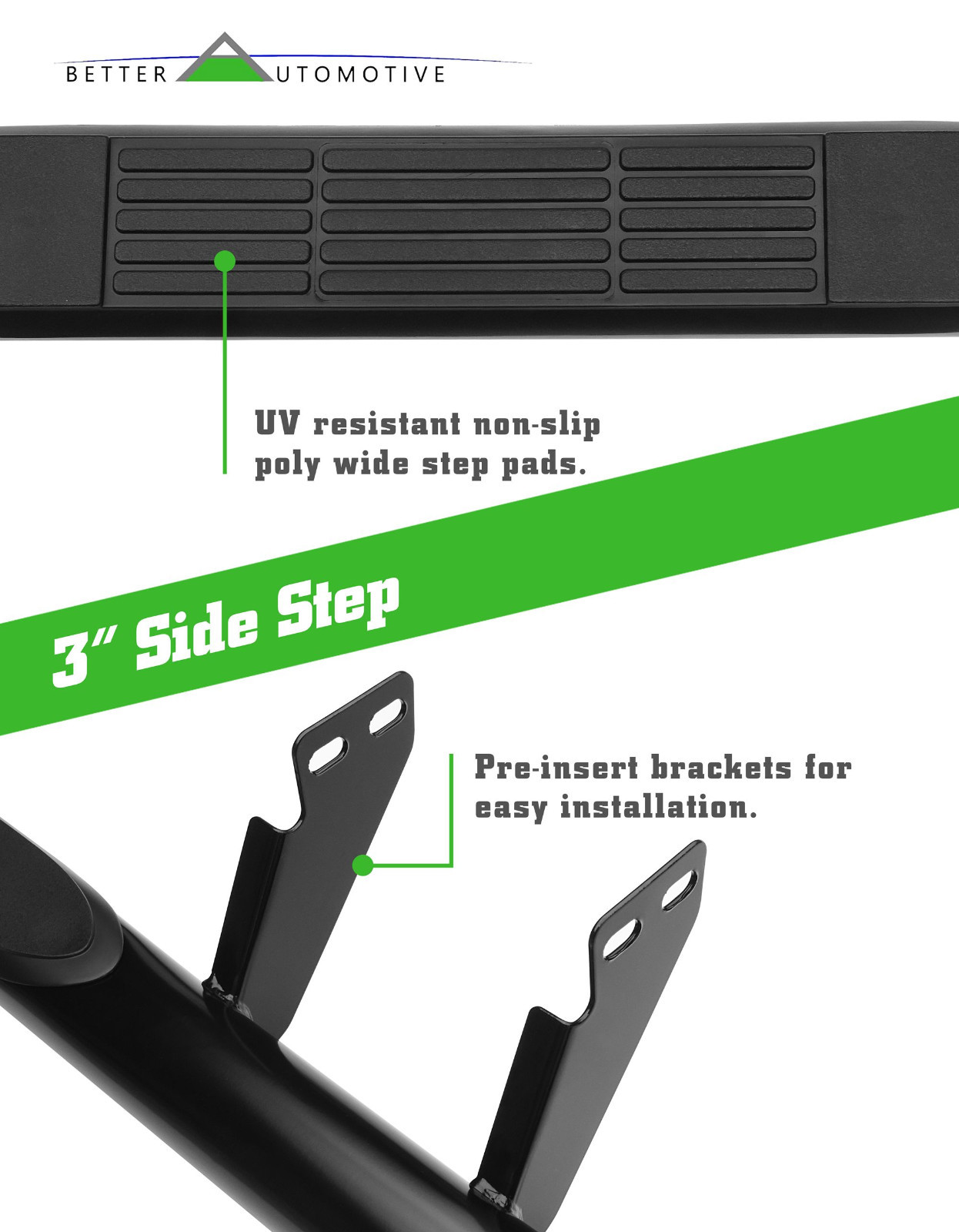 3" Black Side Step Rails for 2003-2010 Hummer H2/H2 SUT Nerf Bars ...