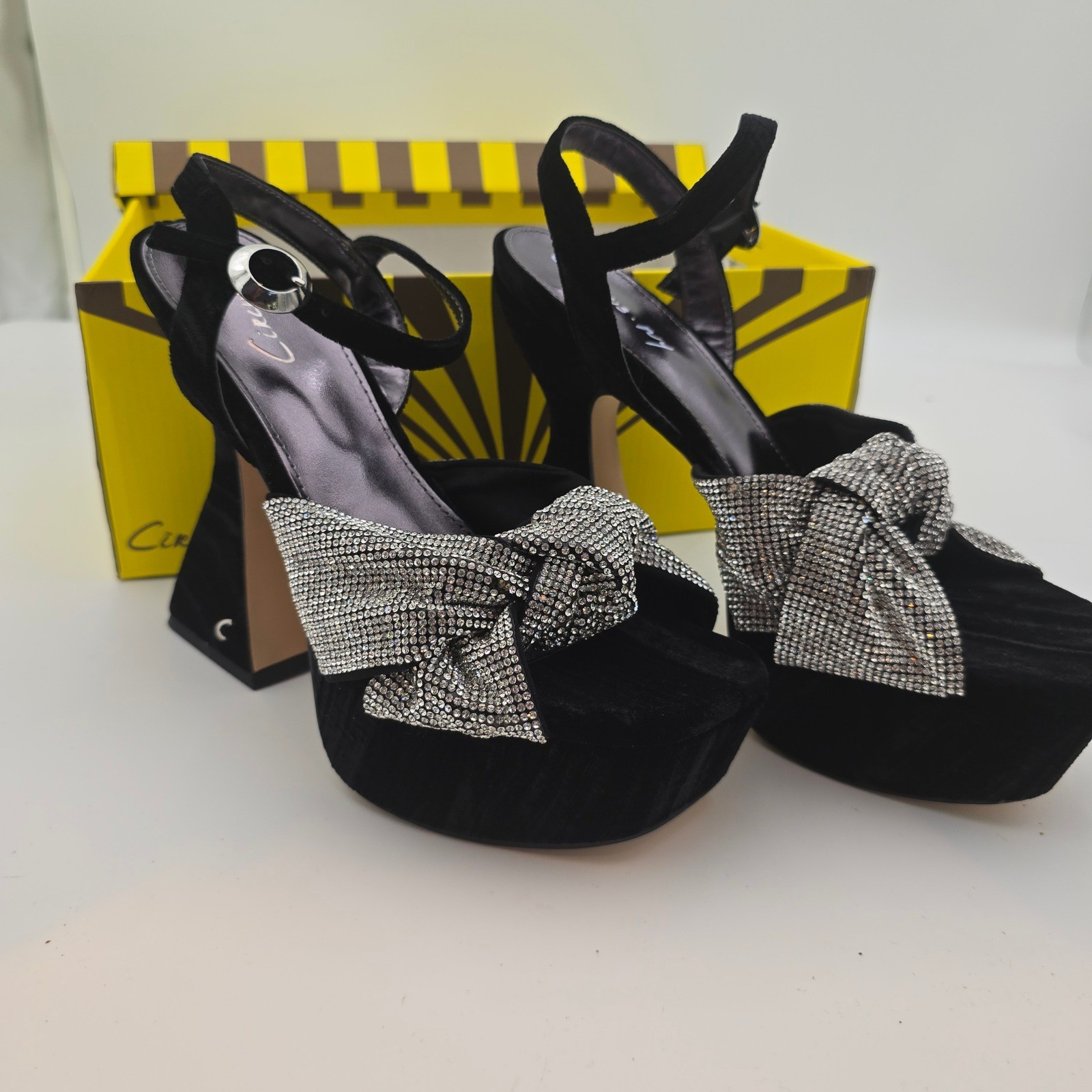 Circus NY Women 8 Audrea Jewel Platform Heel Black Velvet Rhinestone ...