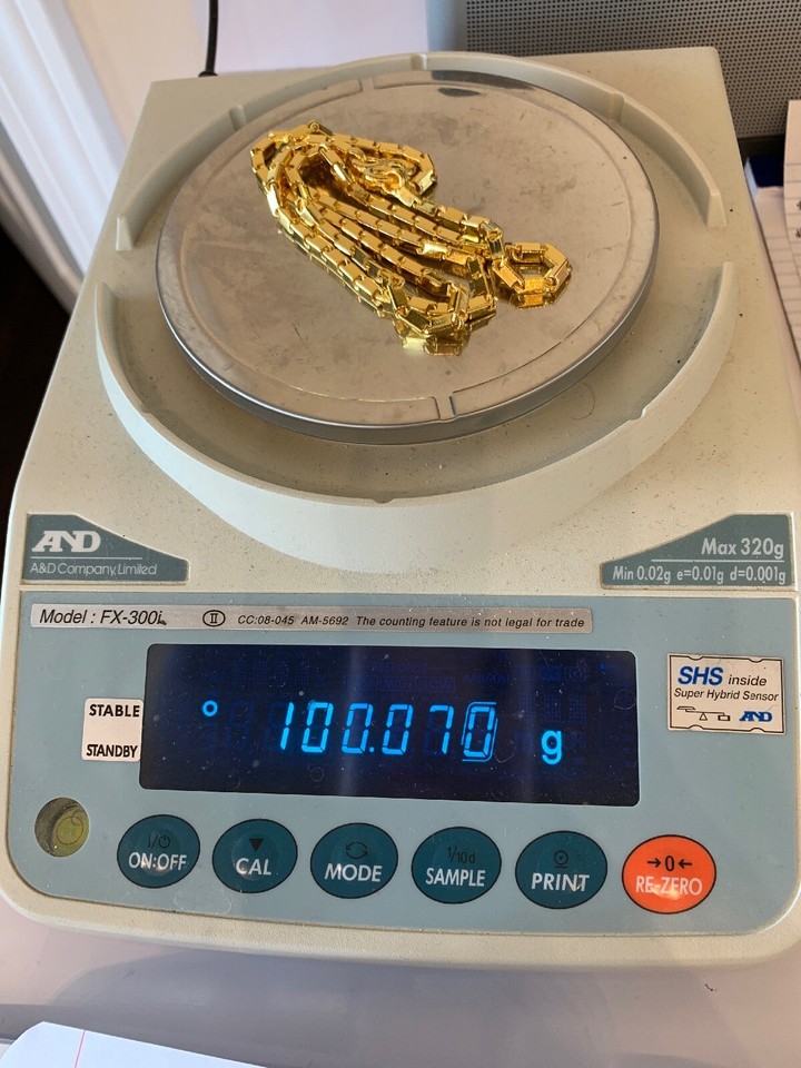 9999 24k Solid Gold Box Chain Necklace 100 gram 26” 3.7mm Width ...