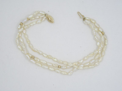 RTI THREE STRAND FRESH WATER PEARL BRACELET WITH SOLID 14K GOLD BEAD ...