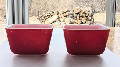 Vintage 2 Red Pyrex Refrigerator Dishes 501 No Lids Faded No Chips or ...