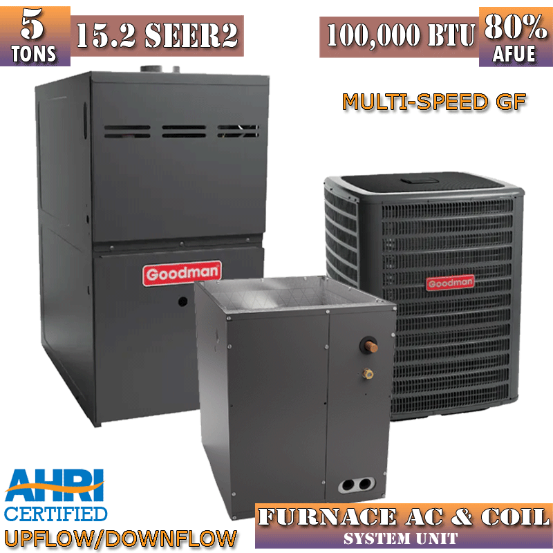 5 Ton 15.2 SEER AC 100K BTU 80% Gas Furnace GSXH506010 GM9S801005CN ...
