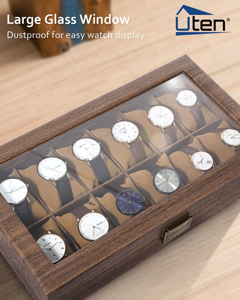 3/6/10/12 Slot Unisex Watch Box Display Case Organizer Glass Jewelry ...