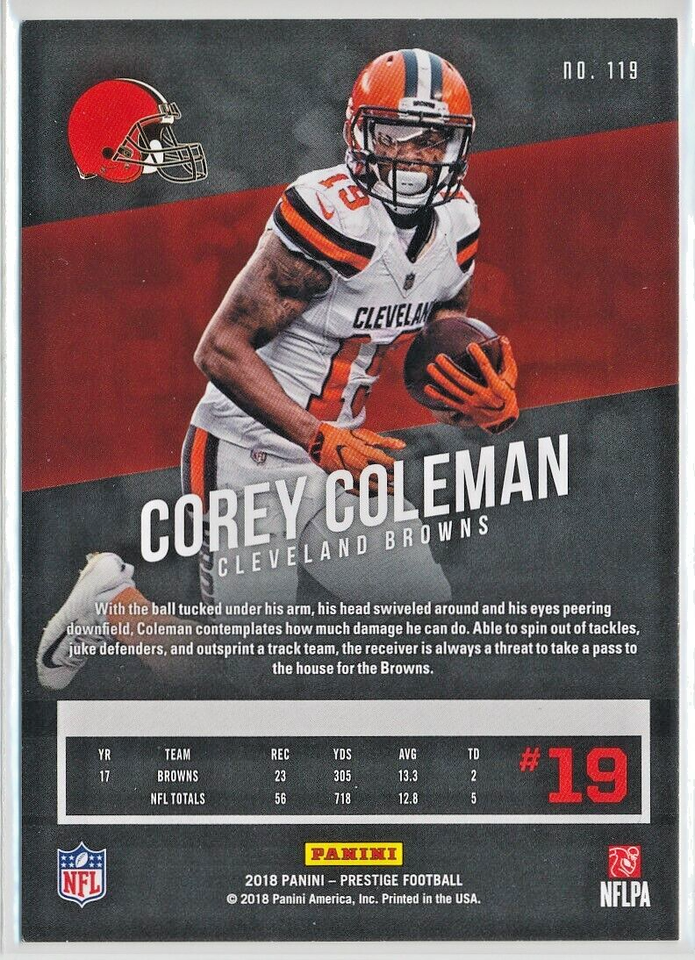 2018 Panini Prestige - Corey Coleman - Cleveland Browns - Base - #119 ...