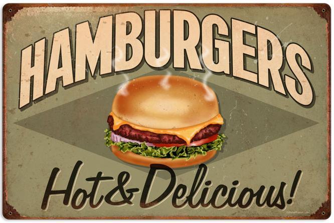 Vintage Retro Hamburgers Metal Sign Cafe Shop Diner Restaurant Wall ...