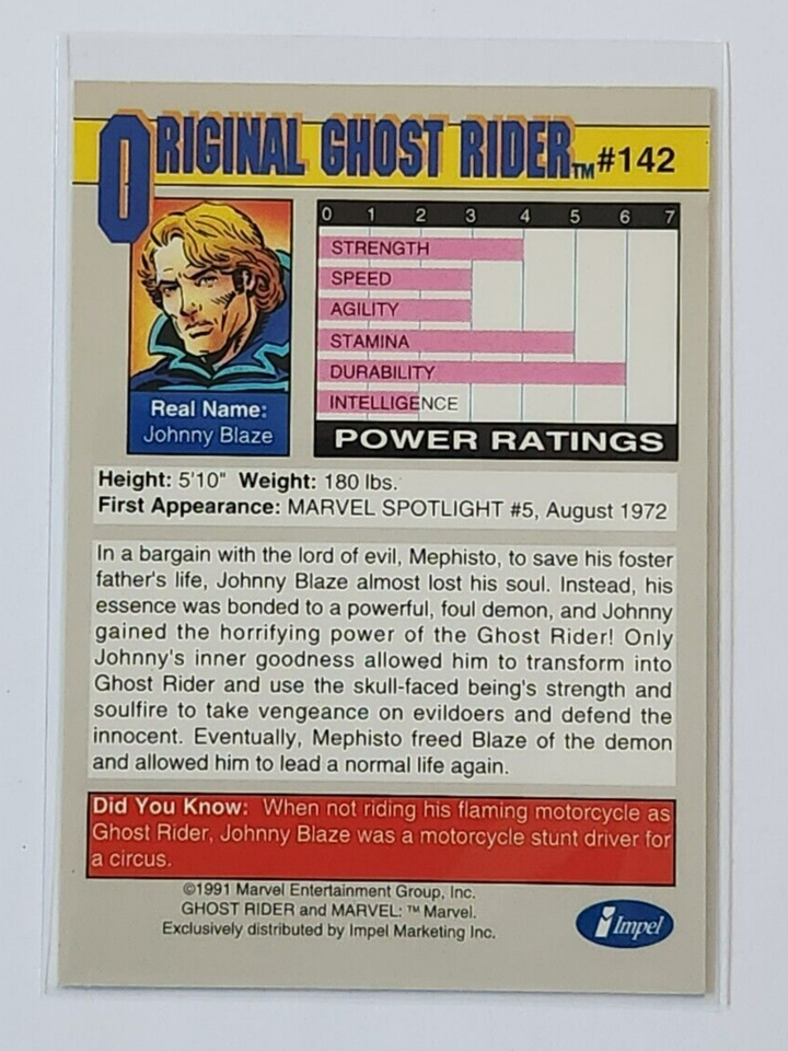 1991 MARVEL ORIGINAL GHOST RIDER TRADING CARD | eBay