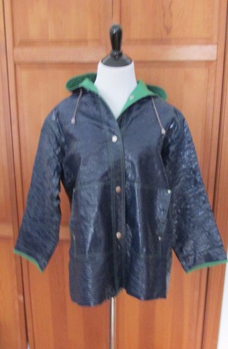 Vtg Women's Pappagallo LARGE Crinkly Slick Shiny Navy Rain Coat Jacket ...