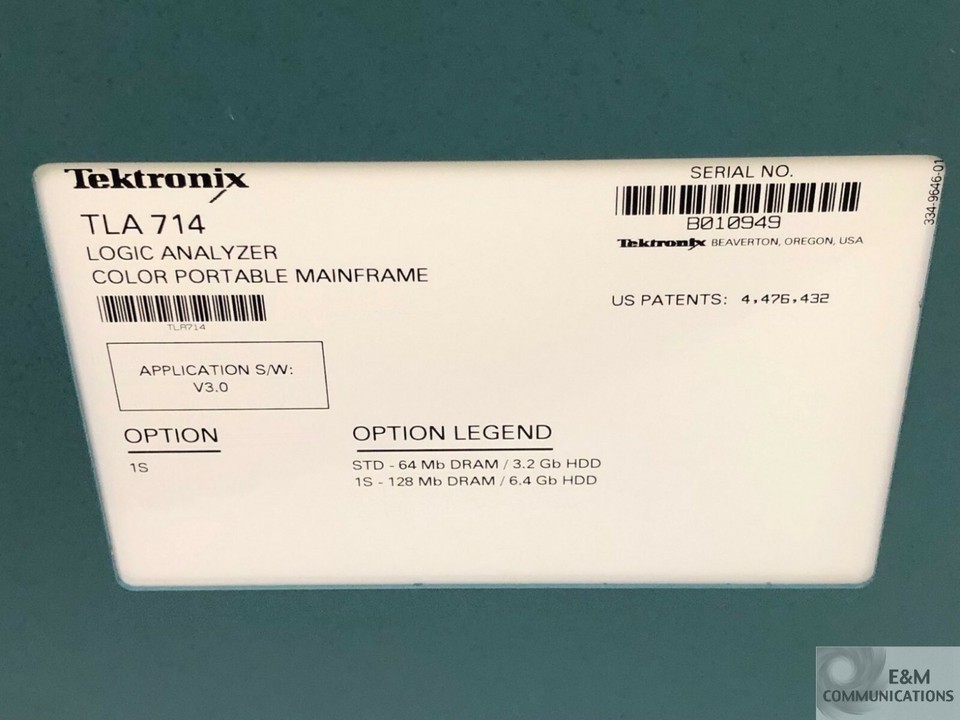 TLA 714 TEKTRONIX LOGIC ANALYZER COLOR PORTABLE MAINFRAME TLA 7N2 SER ...