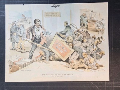 1889 political cartoon from Judge magazine, by Hamilton. Overturning ...