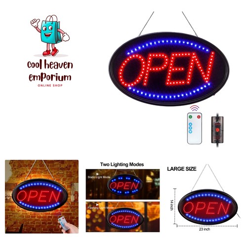 LED Open Sign, Large 23x14 inch Business Open Sign with Remote Electric ...