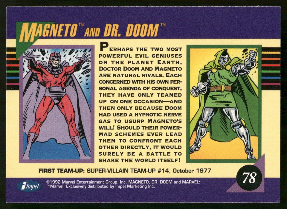 Magneto and Dr. Doom EX 78 1992 Impel Marvel Universe Marvel Card | eBay