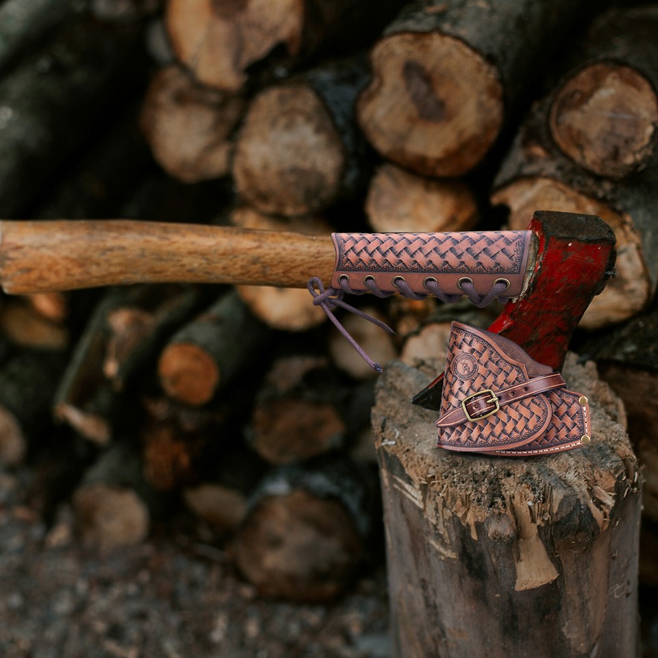 TOURBON Leather Hatchet Handle Guard Collar Sheath Lace up Axe Blade ...