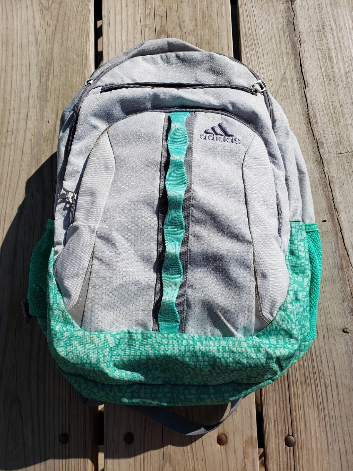 Adidas Green Gray Backpack Hiking 4 Zip Compartments … - Gem