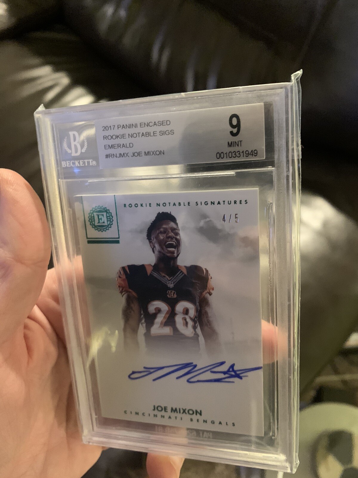 Joe mixon /5 On Card Autograph Emerald Encased rookie auto Beckett 9 ...