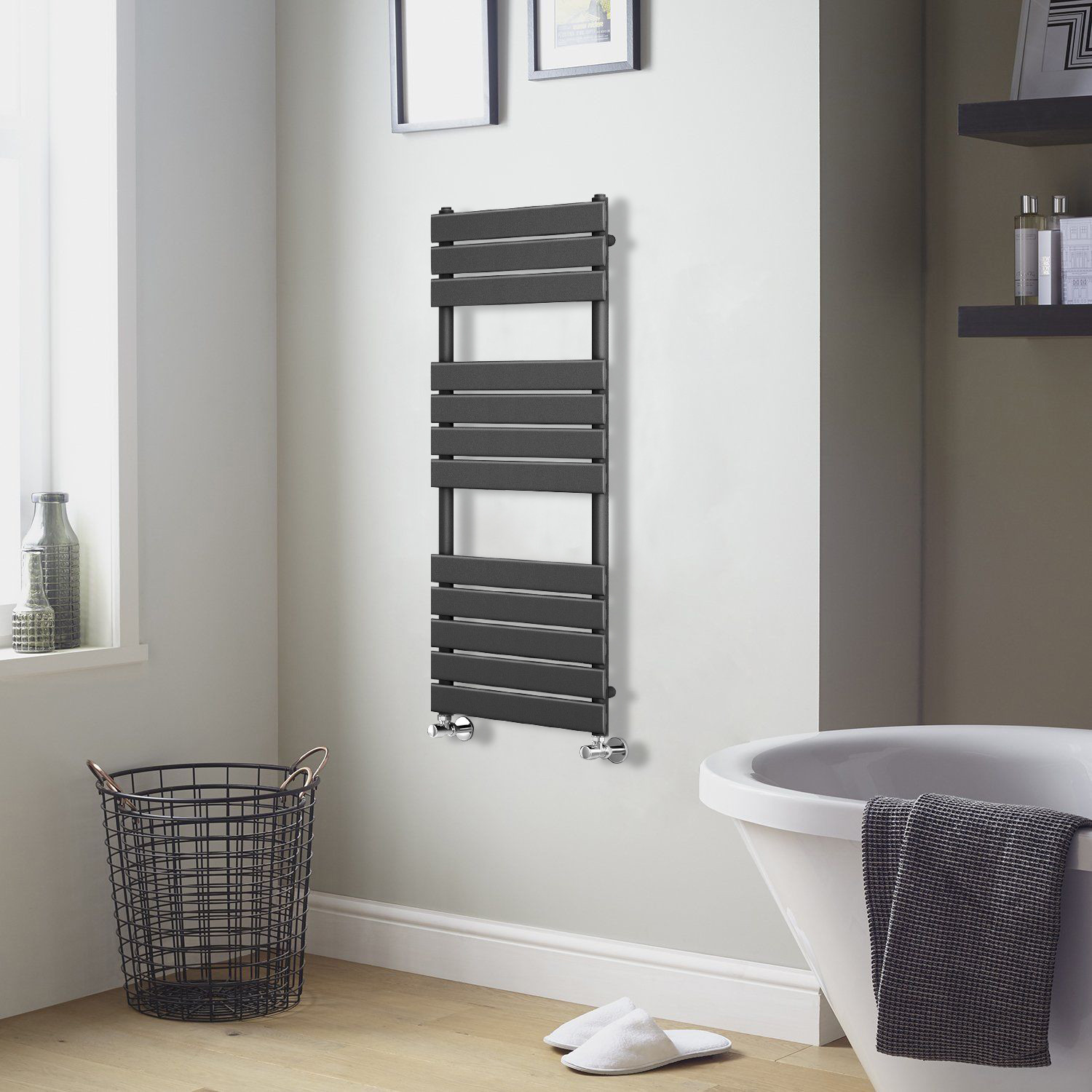 Anthracite Flat Panel Towel Rail Oval Column Designer Radiator Central ...