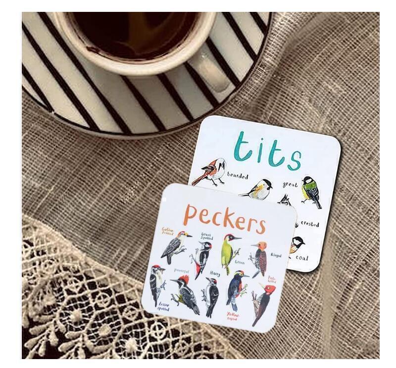 6Pcs/Set Bird Pun Coasters Stylish Decor Multi Pattern Acrylic Bird ...