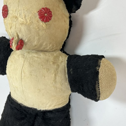 Vtg 1950’s Panda Teddy Bear Red Button Nose Black White Doll Plush Toy ...