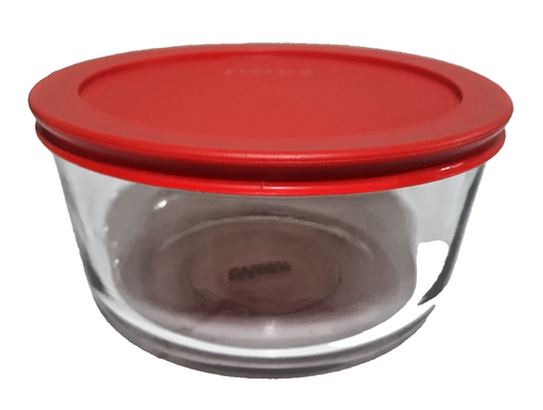 Pyrex 7201 4-Cup Glass Food Storage Bowl w/ 7201-PC 4-Cup Red Plastic ...