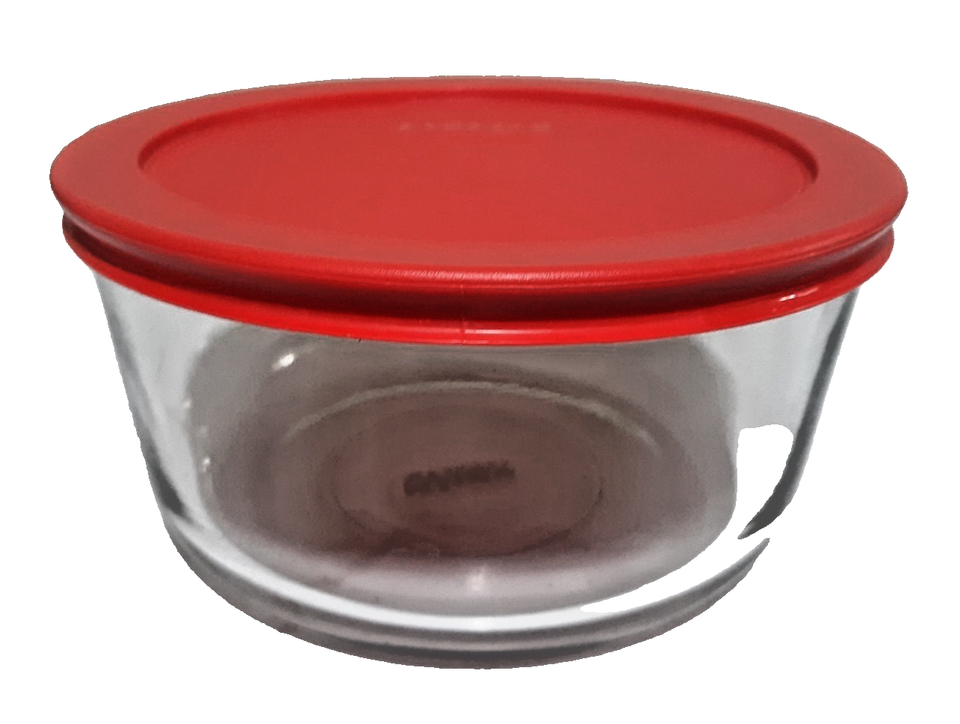 Pyrex 7201 4-Cup Glass Food Storage Bowl w/ 7201-PC 4-Cup Red Plastic ...