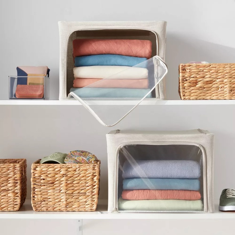 Medium Set of 2 Zipper Fabric Storage Cubes Gray - Brightroom | eBay