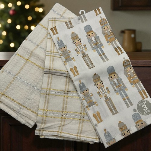 Harman Nutcracker Christmas Tea Towel Set Of 3 100% Cotton Holiday ...