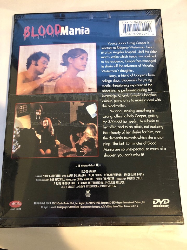 (DVD) Blood Mania / Rhino / BRAND NEW SEALED OOP 1970 (2000 ...