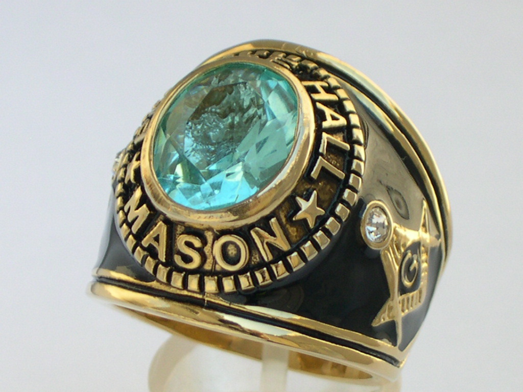 Prince Hall Mason Masonic March Aqua Marine Stone Gold Plated Men Ring ...