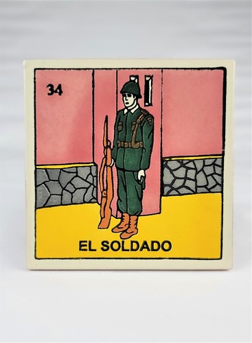 Lotería Tile – El Soldado #34 (6×6) | Mexican Ceramic Folk Art ...