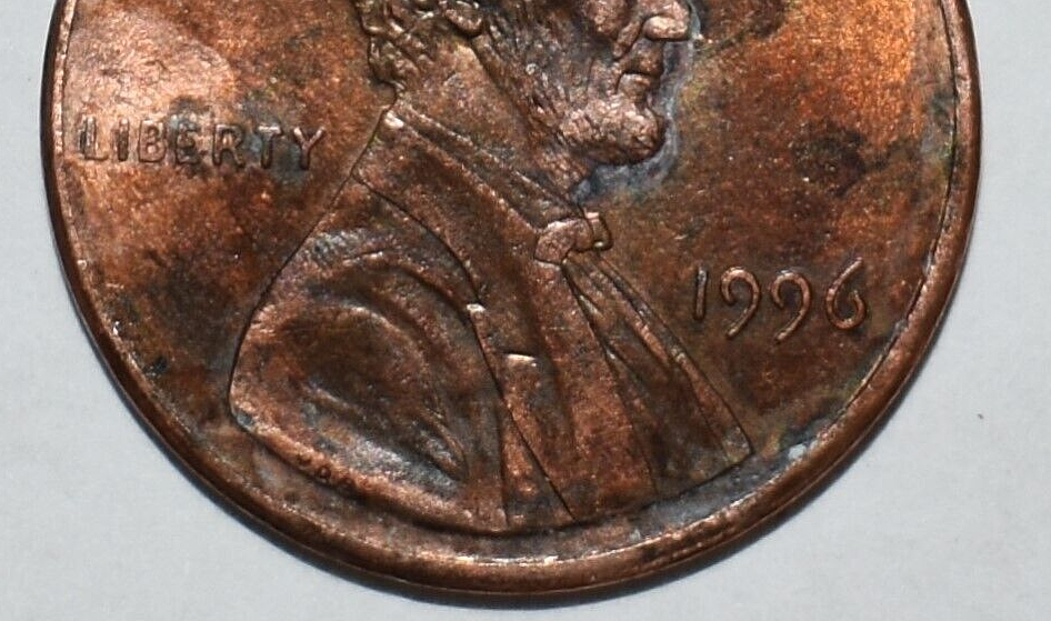 1996 Penny ERROR Die Break/Shatter Occluded Gas Strike Error One Cent ...