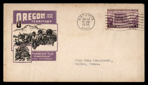 Mayfairstamps US FDC 1936 Oregon Anniversary Map Oxen Cabin First Day ...