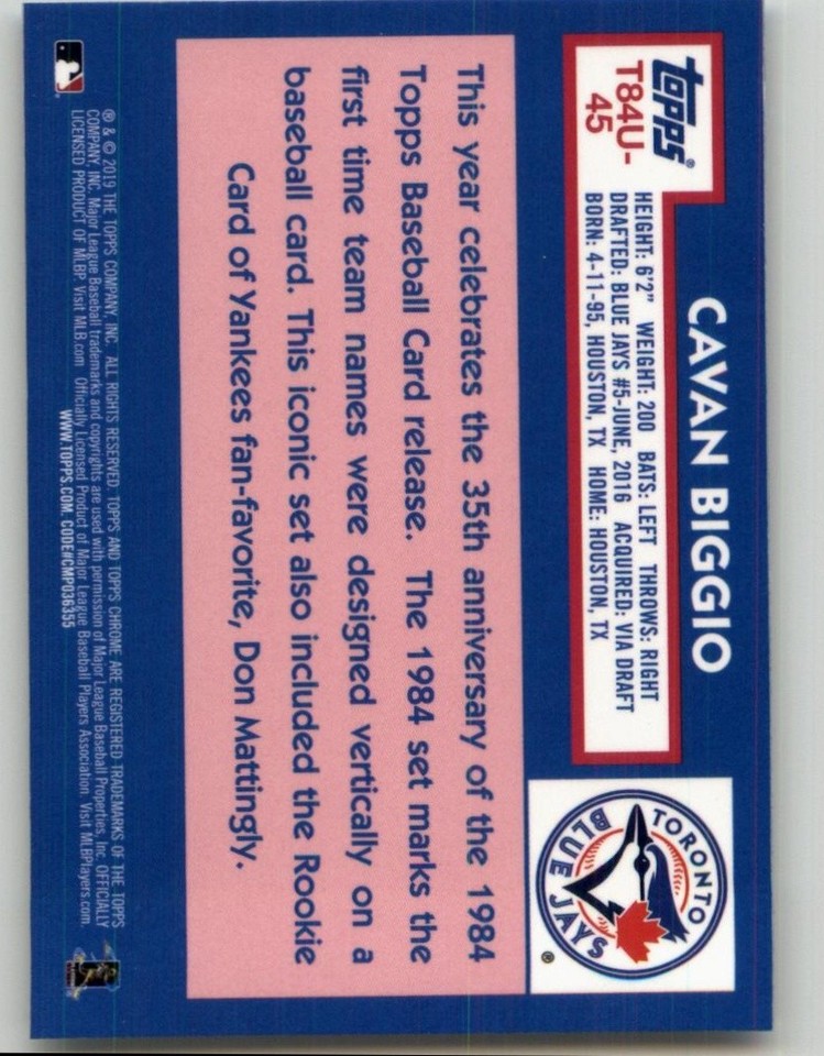 2019 Topps Update Cavan Biggio Silver Pack 1984 Chrome #T84U-45 Blue ...
