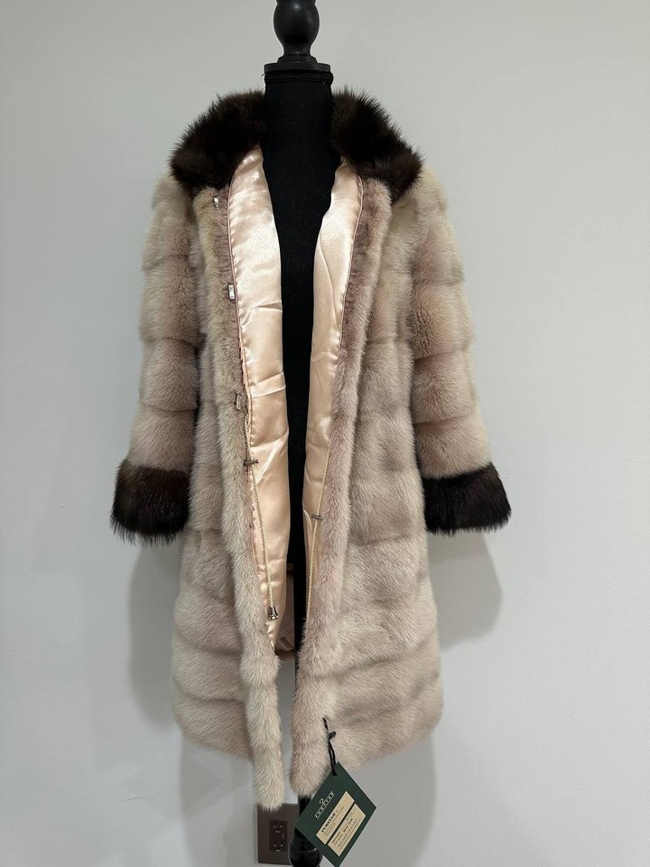 Luxurious Real Genuine Mink & Sable Fur Coat Golden Mocha horizontal ...