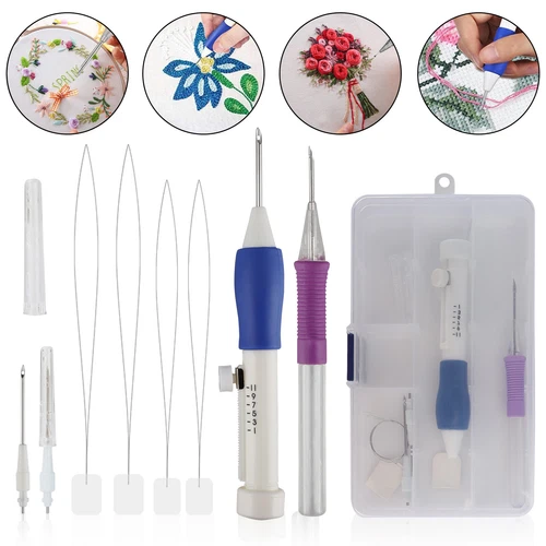 DIY Magic Embroidery Pen Set Punch Needle Stitching Knitting Sewing ...