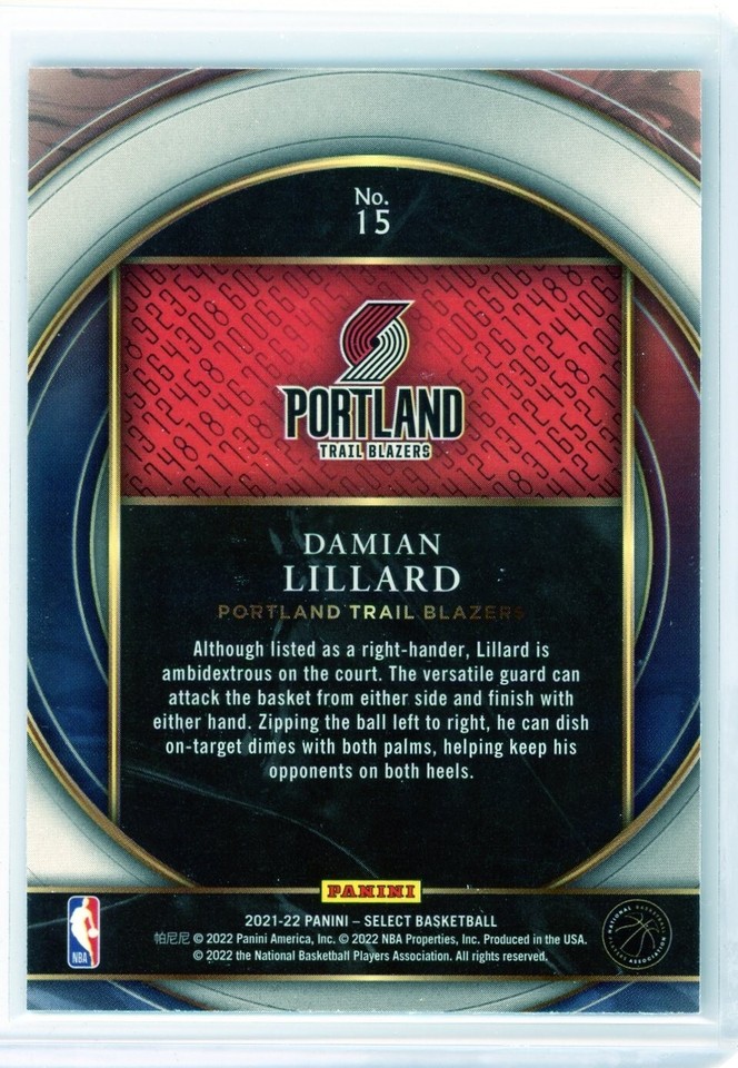2021-22 Panini Select Numbers Damian Lillard #15 Portland Trail Blazers ...