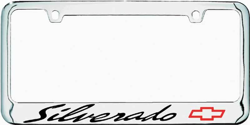 Engraved Chrome License Plate Frame with Red Bow Tie Logo and Silverado ...