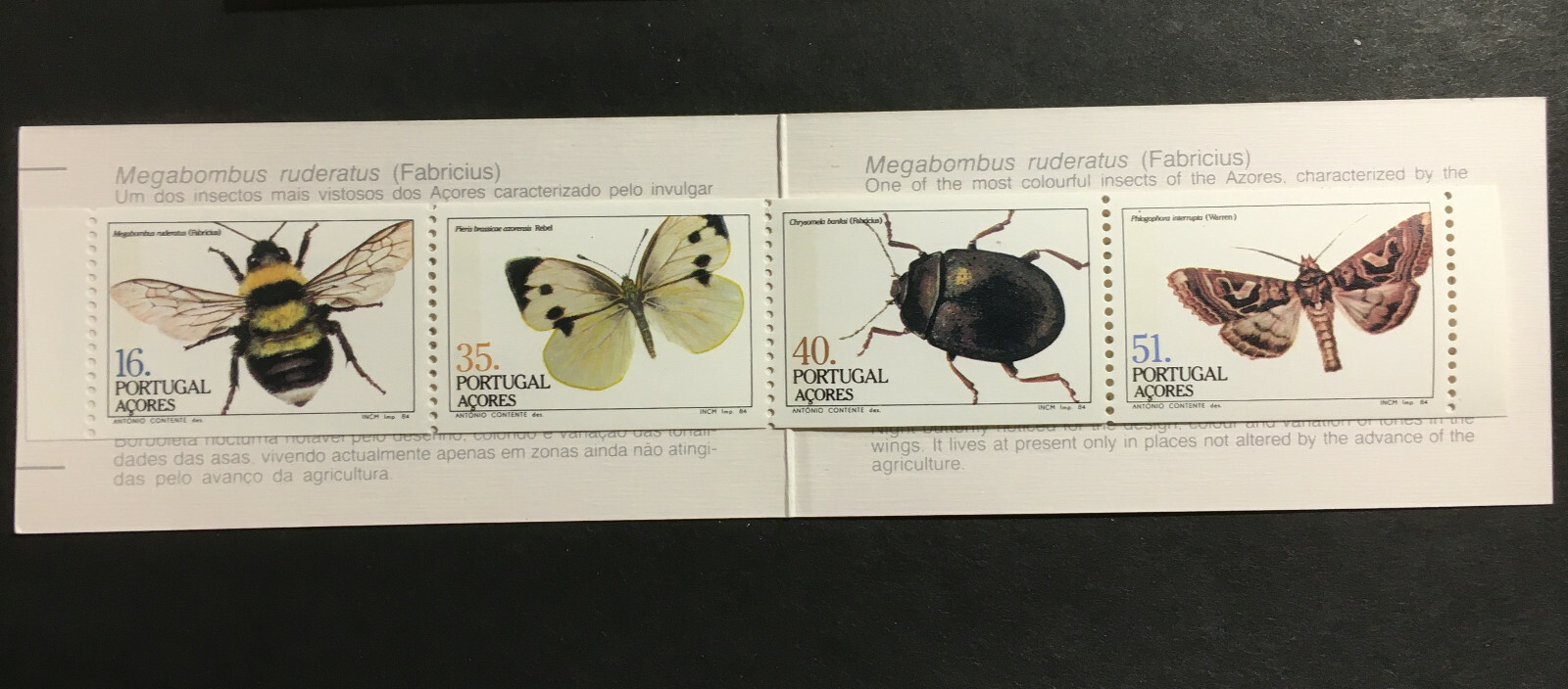 Insects MNH Strip of 4 Stamps in Complete Booklet 1984 Azores Portugal ...
