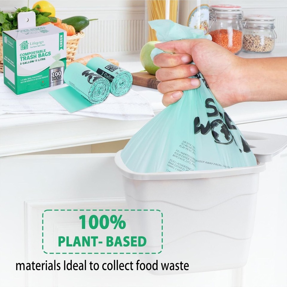 Compostable Trash Bags 3 Gallon: Biodegradable Small Compost Bags, 11 ...