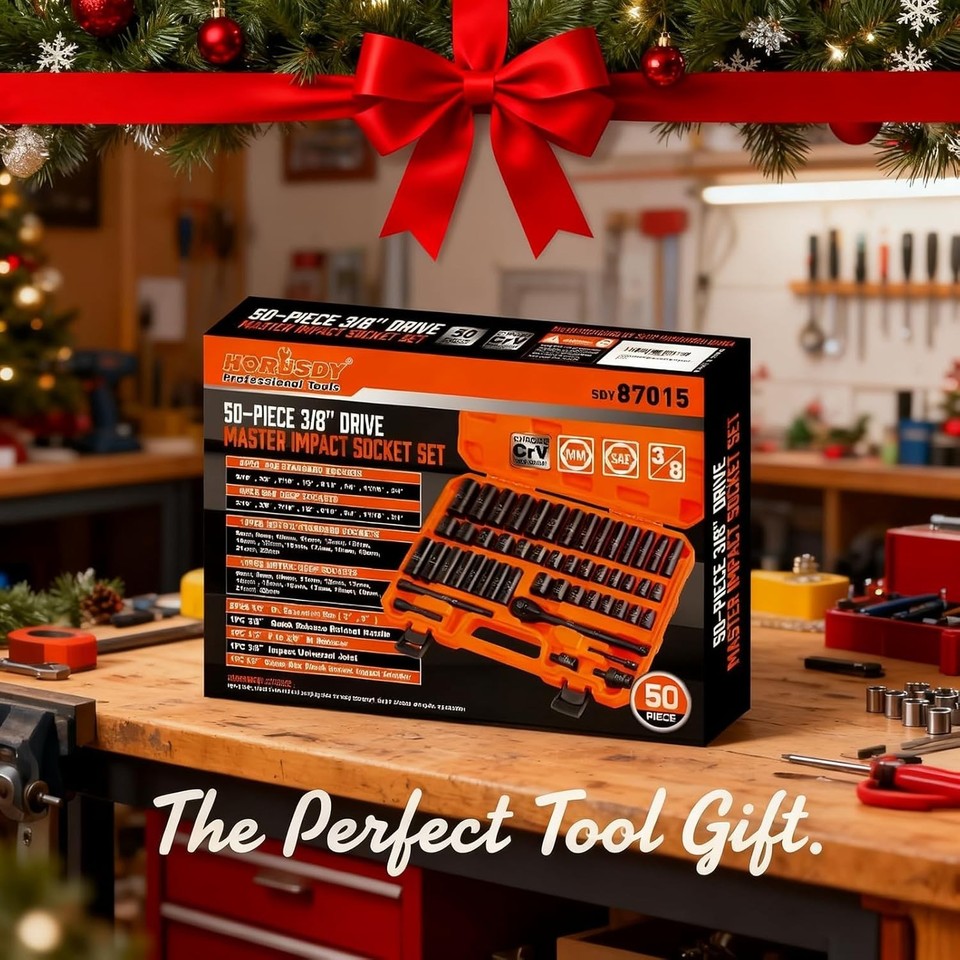 3/8" Drive 50-Piece Socket Set, SAE & Metric, Cr-V, Ratchet, Extension ...