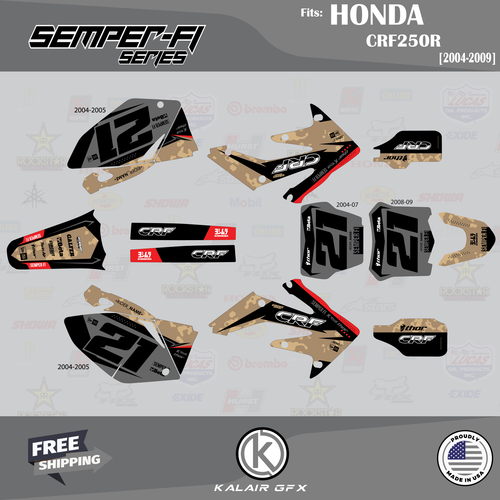 Graphics Kit for Honda CRF250R CRF 250R (2004-2009) Semper-fi - GOLD | eBay