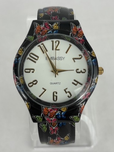 Embassy By Gruen 38mm Black Butterfly Quartz Watch w/Hinged Bracelet ...