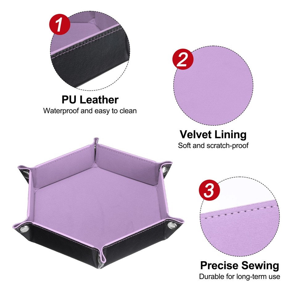 PU Leather Dice Tray Unisex Folding Hexagon Dice Tray, Light Purple ...