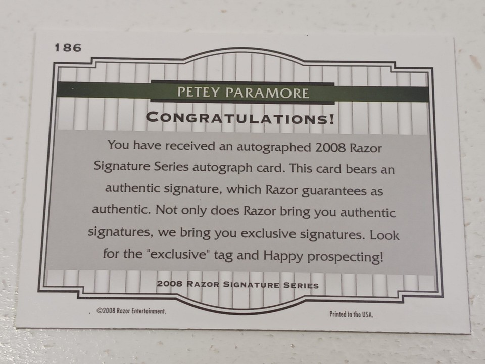 Petey Paramore Oakland Athletics 2008 Razor Certified Autograph Card ...
