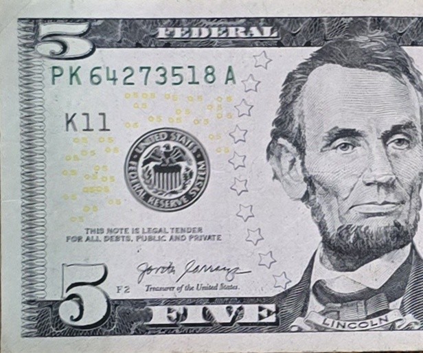 $5 BROKEN LADDER Bank Note, Fancy Serial Number!!! 2017 A with ALL ...