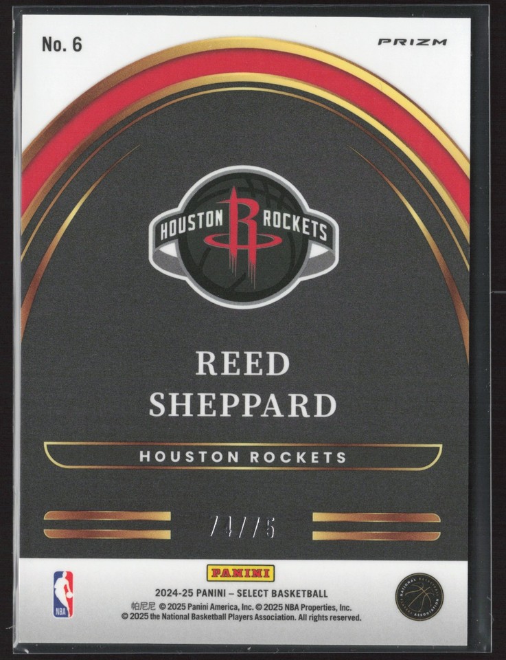 2024 25 PANINI SELECT REED SHEPPARD BLUE PRIZM ROOKIE CARD #D 74/75 | eBay
