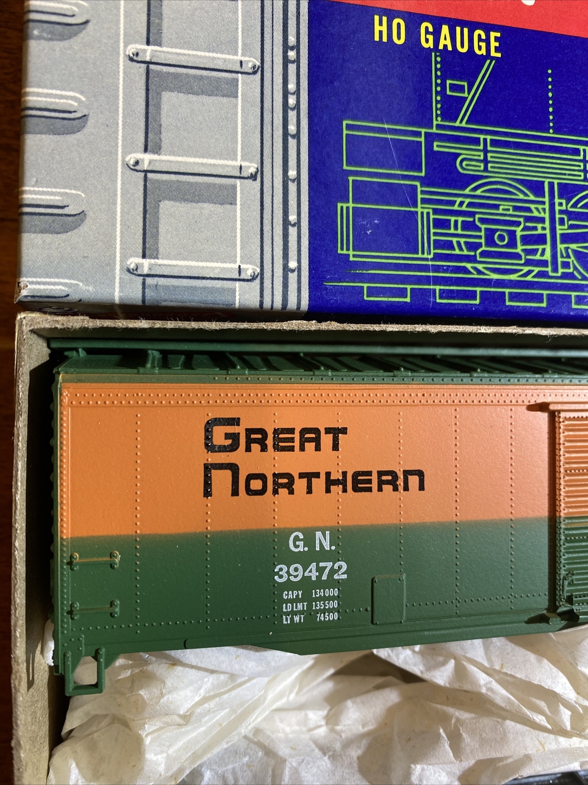 HO SCALE TRAIN. 50’ BOX CAR KIT. 1212 GREAT NORTHERN. ROUNDHOUSE. USA ...