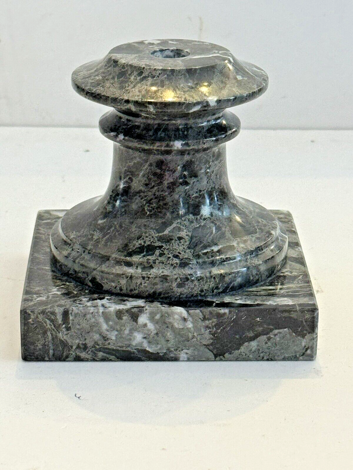 NEW OLD STOCK: 4"sq x 3-3/4"h GREEN ZEBRA Onyx Marble Lamp Base-Step ...