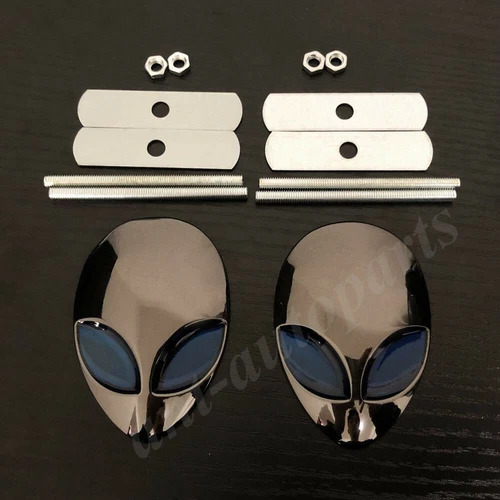 2pcs Gun Metal Alienware Alien Head UFO Car Grille Emblem Badge Decal ...