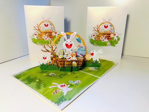 Origami Pop Cards Happy Easter Bunny Basket 3D Pop Up Greeting Card ...