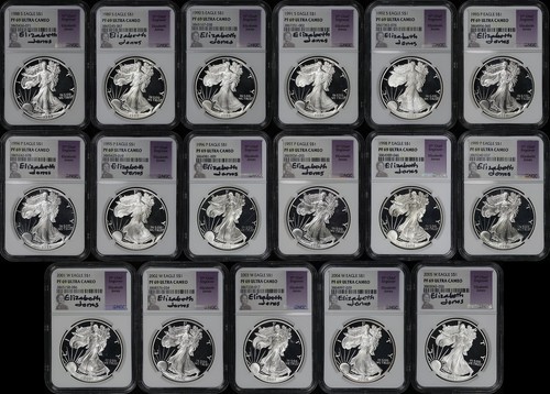 1988-2005-S American Silver Eagle 17pc Set NGC PF-69 UC Jones Signature ...