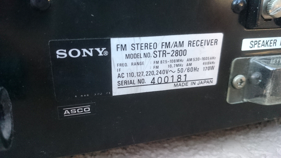SONY STR-2800 STEREO AM/FM RECEIVER 20W 80OHM TESTED WORKING CLEAN ...